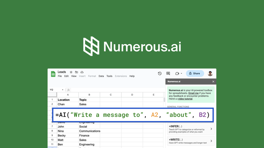 Numerous.ai - Use ChatGPT in spreadsheets | AppSumo