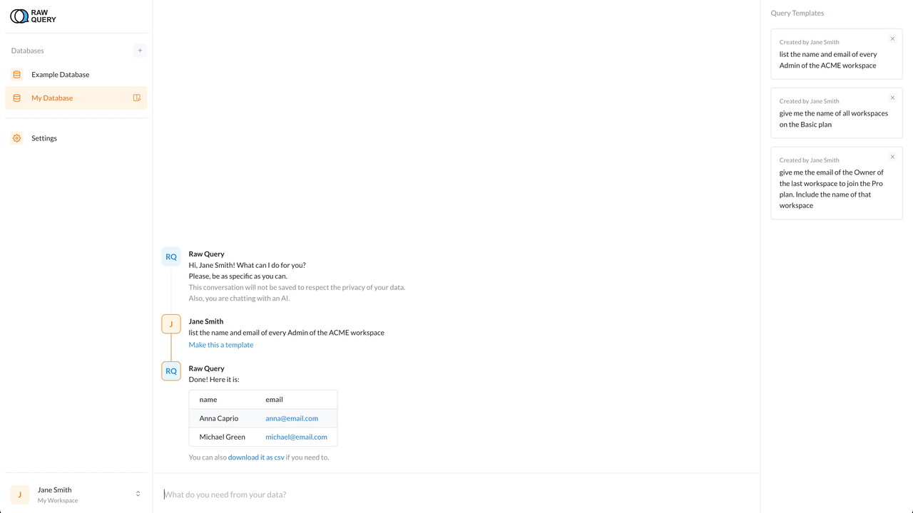 Raw Query: Chat With Your Database | AppSumo