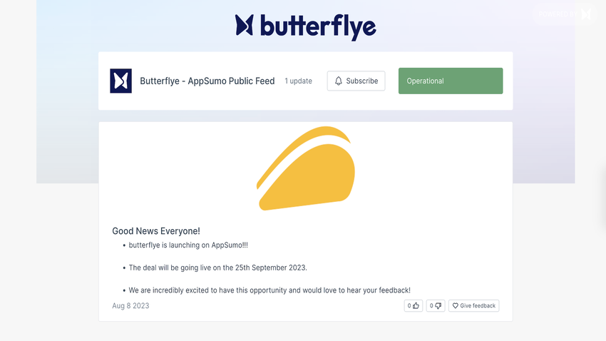 butterflye - Announce updates and gather feedback | AppSumo