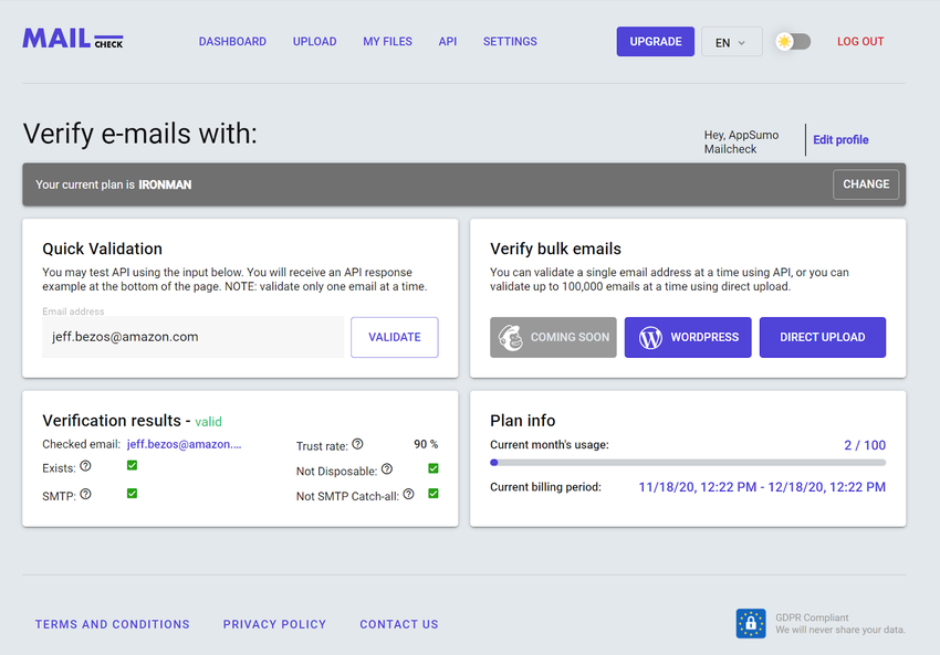 Mailcheck - Bulk validate your email subscribers | AppSumo