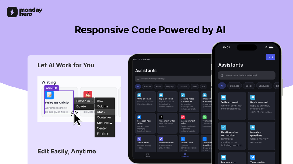Monday Hero - Turn designs to reusable code | AppSumo