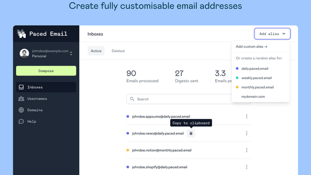 Paced Email - Declutter your inbox with aliases | AppSumo